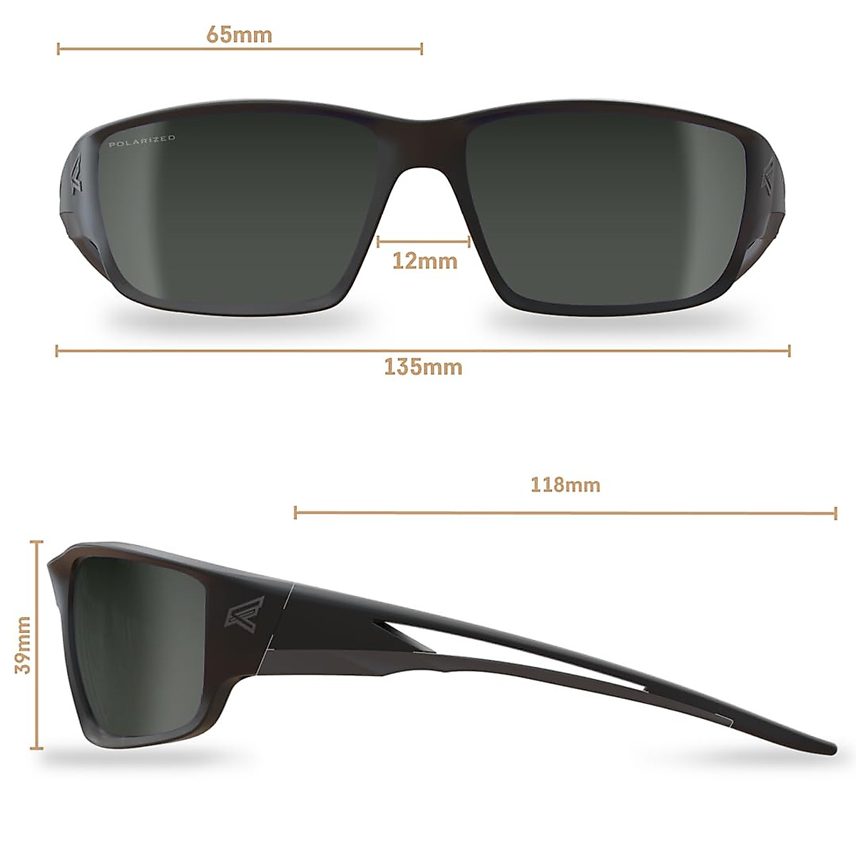 EDGE TSK21-G15-7 Kazbek Polarized Wrap-Around Safety Glasses, Anti-Scratch, Non-Slip, UV 400, Military Grade, ANSI/ISEA & MCEPS Compliant, 5.04" Wide (Black Frame/G-15 Silver Mirror Lens)