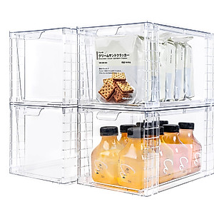 Zero Zoo 4Pack Large Stackable Storage Drawers,Clear Acrylic Organizers with Handle,Easily Assemble for Kitchen Undersink,Bathroom,Cabinet,Makeup,Closet,Medicine,Pantry Organization Bins