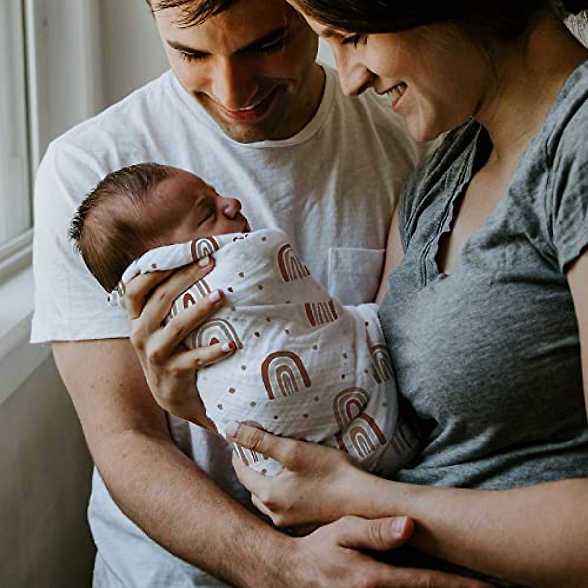 Bamboo Muslin Baby Swaddle Blankets, Ultra Soft Organic Cotton Receiving Blankets Wrap for Boys & Girls - Large 47 x 47 inches, Cute Prints&Solid Color Newborn Swaddle Blankets, 2 Pack