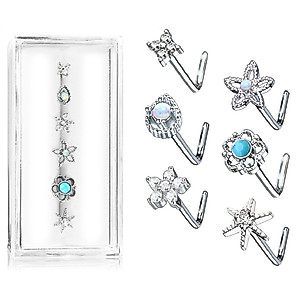 Body Accentz L Bend 316L Surgical Steel Nose L Bend Stud Rings Stars Flower Butterfly 6pc
