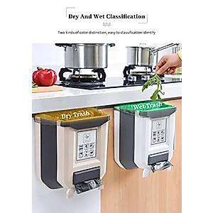 EWholesalers Hanging Kitchen Trash Can, 2.4 Gallon Plastic Folding Small Garbage bin, Collapsible Mini Hanging Waste Bin for Cabinet, Car, Bedroom, Bathroom, Kitchen, and Office. (White)