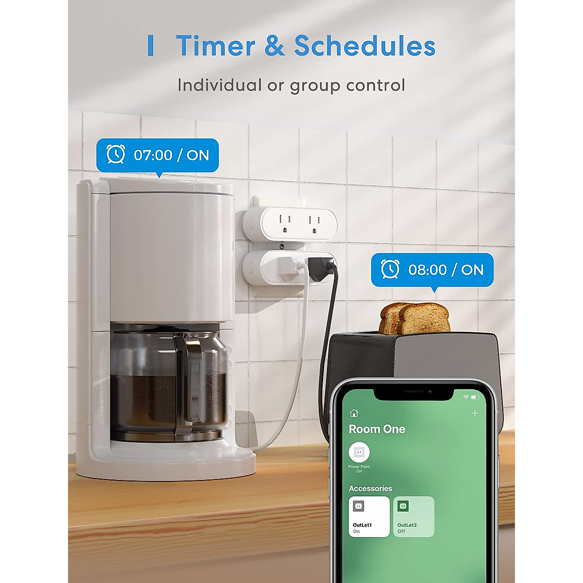 Smart Plug, Meross WiFi Dual Smart Outlet Supports Apple HomeKit, Siri, Alexa, Google Assistant & SmartThings, Voice & Remote Control, 10A, Timer, No Hub Required, 2.4GHz WiFi Only, 1 Pack