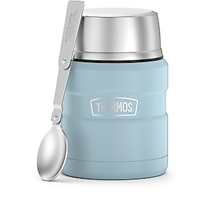 THERMOS Stainless King Vacuum-Insulated Food Jar with Spoon, 16 Ounce, Matte Powder Blue