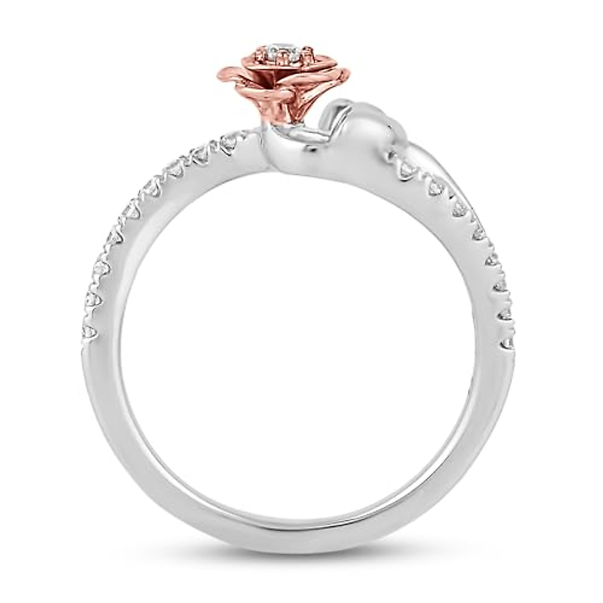 Jewelili Enchanted Disney Fine Jewelry Sterling Silver and 10K Rose Gold with 1/5 CTTW Diamond Belle Rose Ring size 6