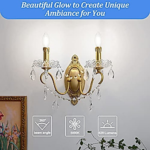 Brightever E12 Candelabra LED Light Bulbs 60 Watt Equivalent, 620 Lumen 6W Clear LED Filament Candle Bulbs, Daylight White 5000K Non-Dimmable Chandelier Light Bulbs for Ceiling Fan, Pack of 5