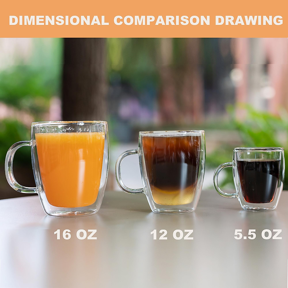 YUNCANG Double Wall Glass Coffee mugs, (4-Pcak) 16 Ounces-Clear Glass Coffee Cups with Handle,Insulated Coffee Glass,Cappuccino Cups,Tea Cups,Latte Cups,Beverage Glasses Heat Resistant