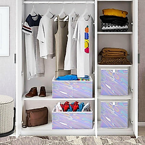 Kigai Iridescent Bow Storage Box, Foldable Storage Bins, Decorative Closet Organizer Storage Boxes for Home