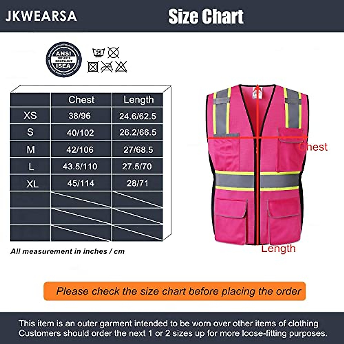 JKWEAR Women Safety Vest, Multi Pockets High Visibility Reflective Breathable Mesh Work Vest For Lady, Durable Zipper (Small, Pink Purple)