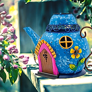 SUBOLO Fairy Teapot Garden Statue Fairy House Solar Statue Teapot Garden Decor Solar Light for a Cute Fairy Garden House