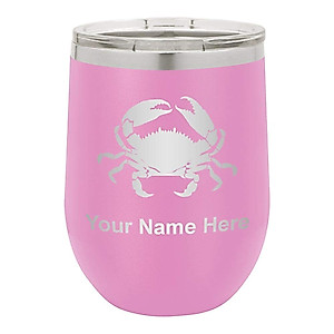 SkunkWerkz Wine Glass Tumbler, Crab, Personalized Engraving Included (Light Purple)