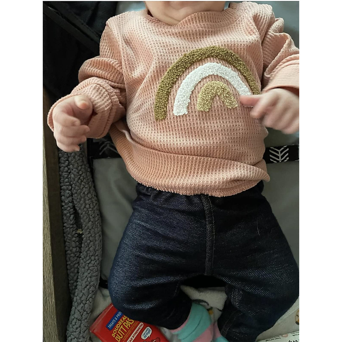 Kulcerry Infant Baby Boy Girl Rainbow Sweatshirt Crewneck Pullover Sweater Long Sleeve Shirt Fall Winter Clothes (Pink, 9-12 months)