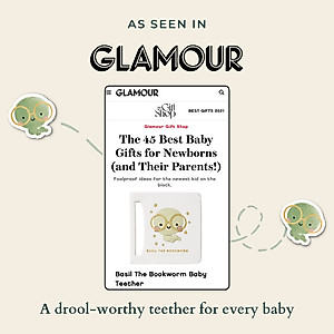 Basil The Bookworm Baby Teether - Premium BPA Free Silicone Teething Toy | Perfect for Baby Showers | Unique Book-Shaped Design | Freezer & Dishwasher Safe (Age: 3+ Months)