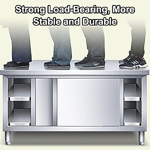 CHBMZ Stainless Steel Prep Table, W/Sliding Doors, Heavy Duty Workbench W/Cabinet, with Backsplash and Undershelf for Kitchen Restaurant (Size : 80x60x80cm/31x24x31in)