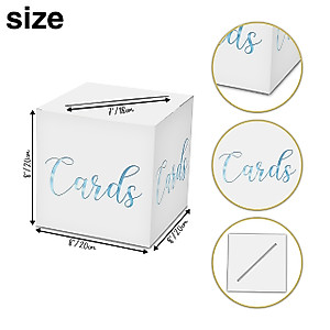 Classic Elegant Card Box – 1 Set Hot Stamping Card Receiving Box for Gift Envelope Money – Wedding Bridal Baby Shower Birthday Graduation Party Supplies Decorations ( 8"*8"*8", Baby Blue and Gold)-A10
