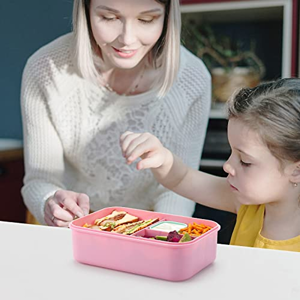 Bento Box for Kids, Two-color design Lunch Box with Sauce Containers, Leak Proof, Dishwasher & Microwave Safe and 3 Compartments Meal Prep Bento Box with Ice Pack for Boys Girls School, Work, Travel