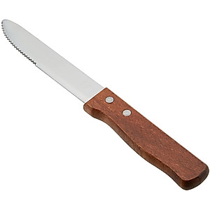 (Set of 6) 10-Inch Jumbo Steak Knives by Tezzorio, Stainless Steel Rounded Serrated 5-Inch Blade with Wooden Handle, Commercial Quality Steak Knife Set