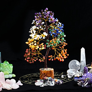 seven chakra tree of life for positive energy - feng shui tree, fake bonsai tree, crystals and healing stones, money tree, room decor 7 chakra tree, stone tree, healing crystals, spiritual gifts