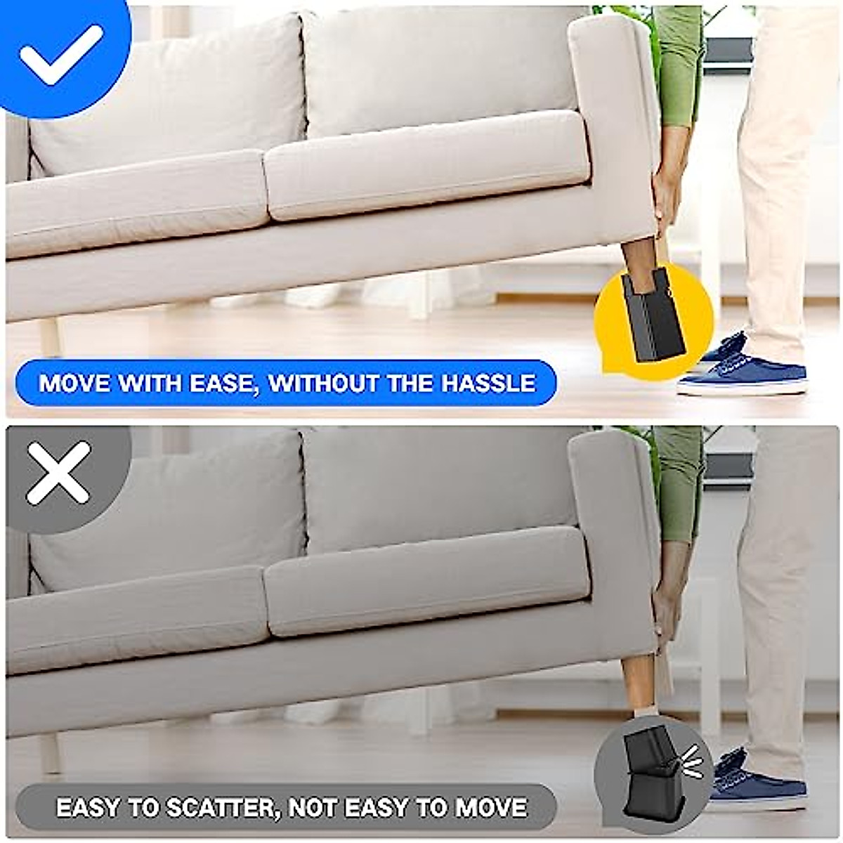 XNN Furniture Risers Adjustable Bed Risers 4 Inch with Screw Clamps, Heavy Duty Risers Suitable for 0.8-1.6" Small Furniture Legs, Table Chair Sofa Cabinet Risers, Supports 20000 LBS (Black 4 Pack).