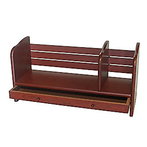 Proman Products Renaissance Desktop Red Wood Book Rack Adjustable with Drawer, 24" W x 8" D x 12" H, Reddish Walnut