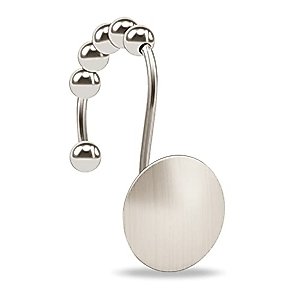 Nickel Shower Curtain Hooks Rust Proof：Durable Metal Shower Curtain Rings Easy Glide Shower Hooks for Shower Curtain Peyton Decorative Shower Curtain Hooks,Set of 12 Shower Rings