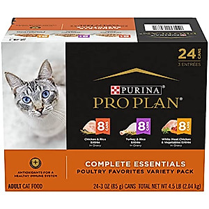 Purina Pro Plan Gravy, High Protein Wet Cat Food Variety Pack, Complete Essentials Chicken and Turkey Favorites - (24) 3 oz. Cans