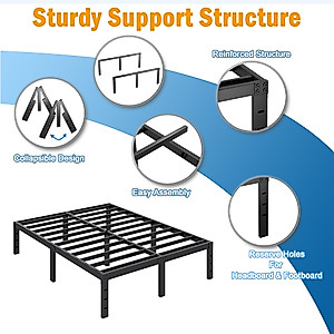 SHLAND King Size Bed Frame, 18 Inch Heavy Duty Metal Platform Bed Frame No Box Spring Needed, Mattress Foundation, Storage Space, No Noise, Easy Assembly