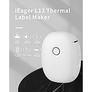 iEager L13 Label Maker, Label Printer with Tape, Wireless Mini Label Printing Machine, Thermal High Speed Printing, White, Compatible with iOS & Android