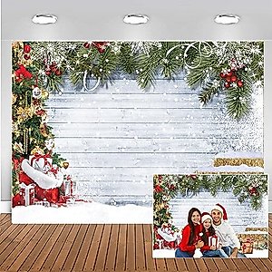 CHAIYA 7x5ft Christmas Backdrop Christmas Rustic Wood Photography Backdrop Xmas Tree Snow Wall Background Xmas Party Supplies Family Kids Party Banner Decorations Backdrops CY191