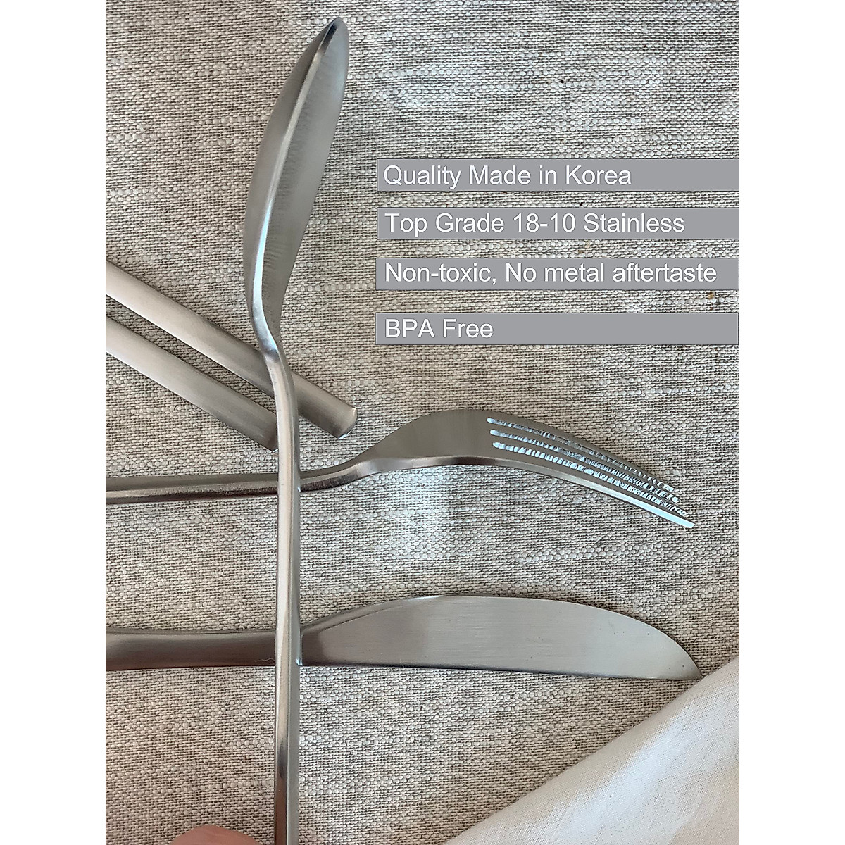 cozymomdeco Korean Made Stainless Steel Utensil Flatware Cutlery Korean Chopsticks and Spoon Set Fork Knife Spoon & Chopsticks, 4Pcs (Silver)