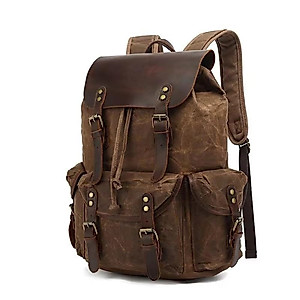 Genuine Leather Canvas waxed Backpack Travel Laptop Bag