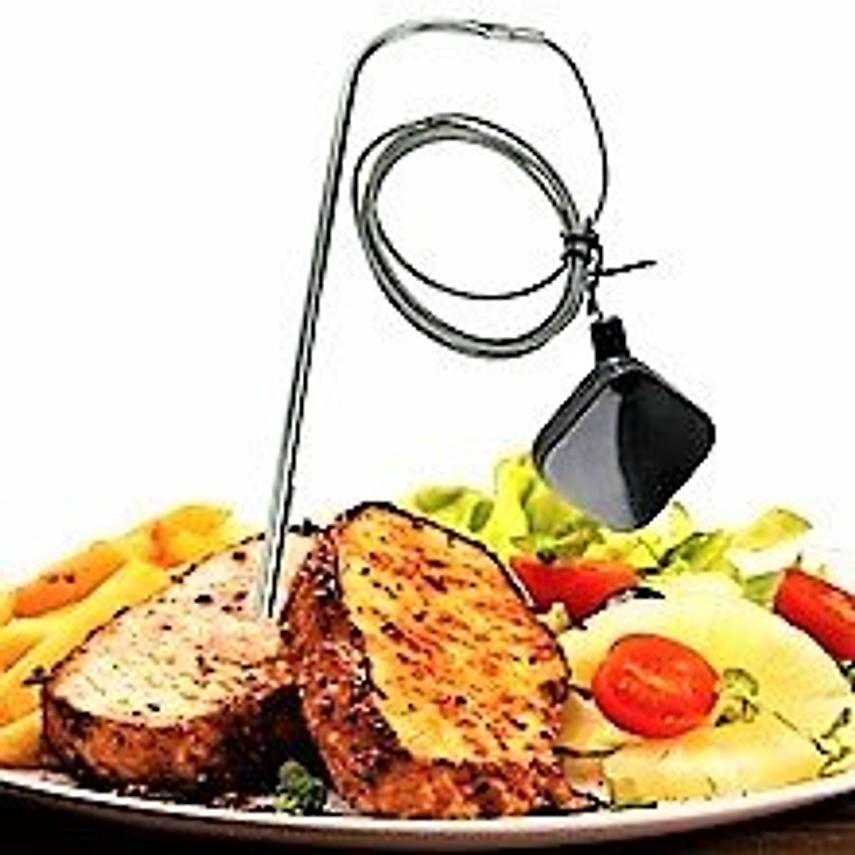 NutriChef Smart Bluetooth BBQ Thermometer - Upgraded Stainless Probe Safe to Leave in Grill, Outdoor Barbecue or Meat Smoker - Wireless Remote Alert iOS Android Phone WiFi App - PWIRBBQ40