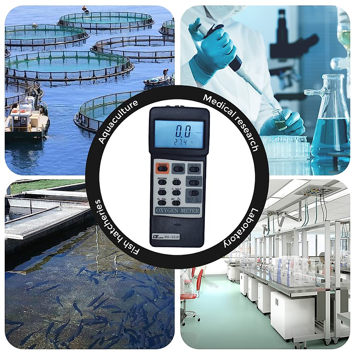 Dissolved Oxygen Meter (Range: 0 to 20.0 mg/L) for Aquariums, Fish Hatcheries, Agriculture, Medical Research Alongwith Factory Calibration Certificate Model: DO-5510