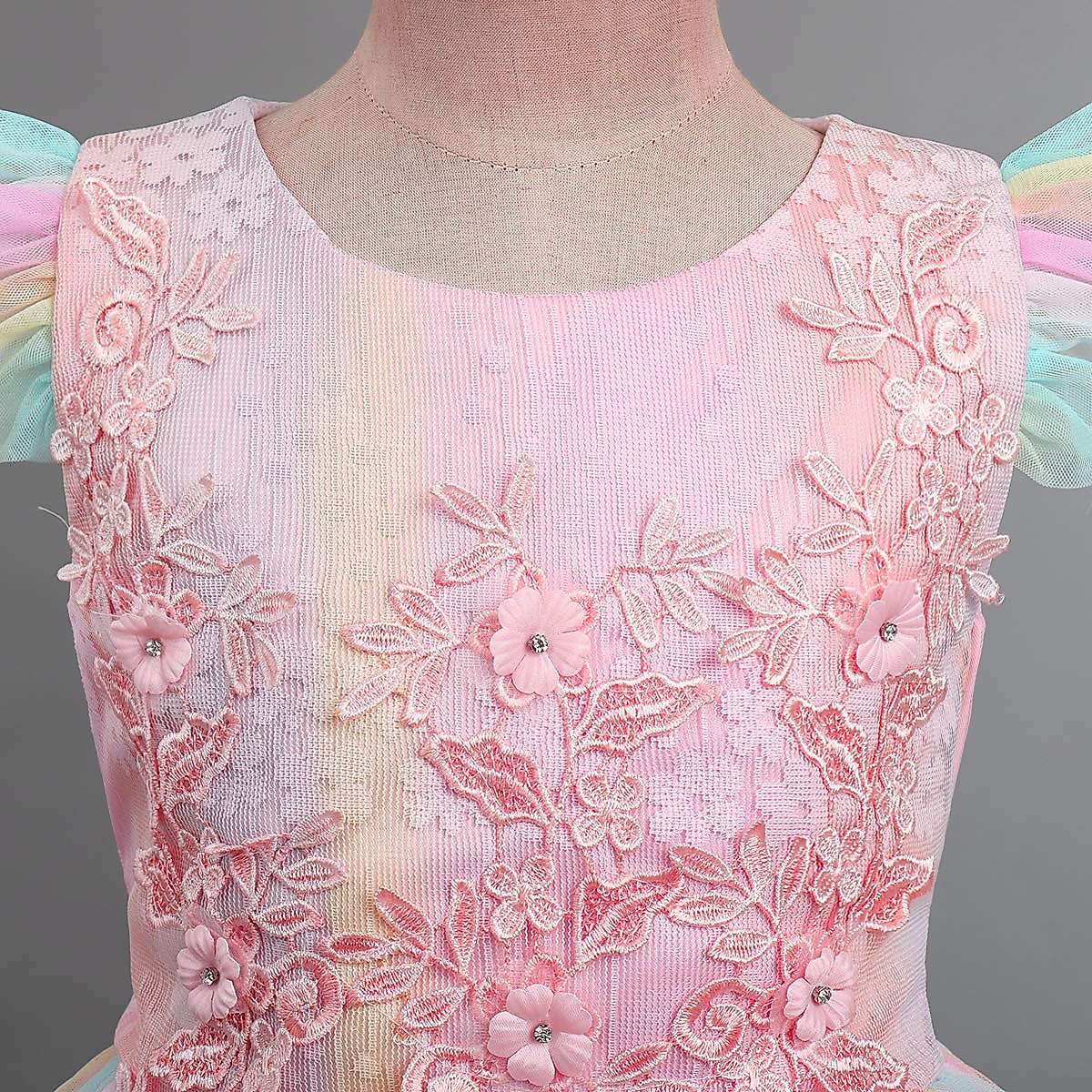 Little Big Girls Rainbow Costume Pageant Princess Party Tulle Dress Kids Floral First Communion Wedding Birthday Halloween Christmas Carnival Long Maxi Ball Gown Rainbow 7-8 Years