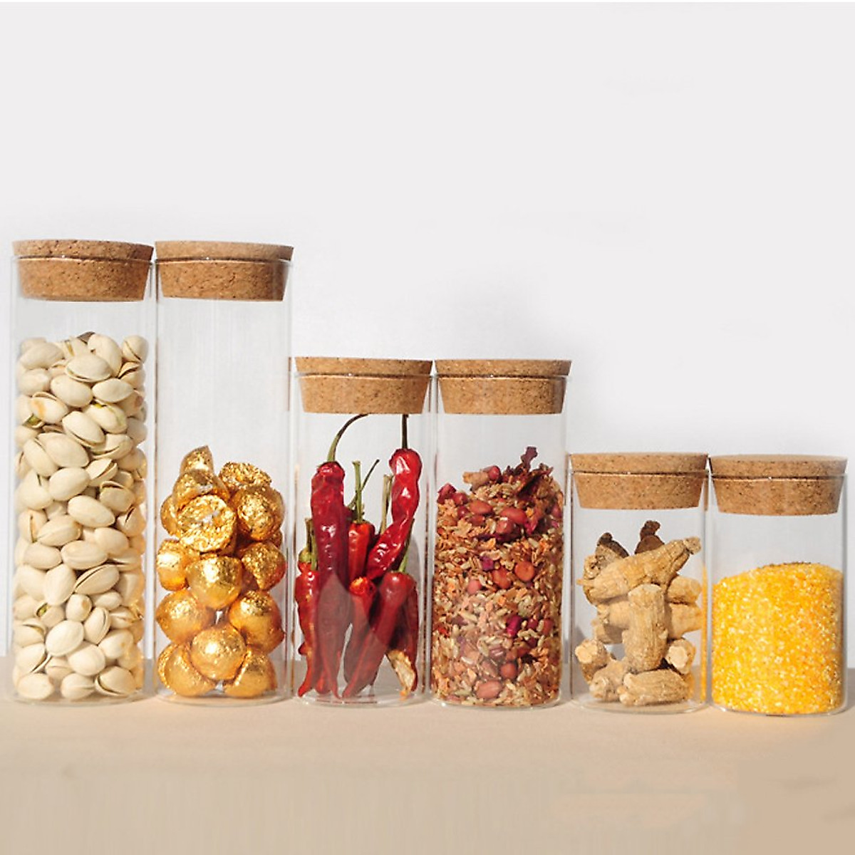 Newerlives Air Tight Storage Jar, Glass Storage Tank with a Natural Bamboo Lid, 450 ML, 650 ML, 950 ML (Cork, 450ML)