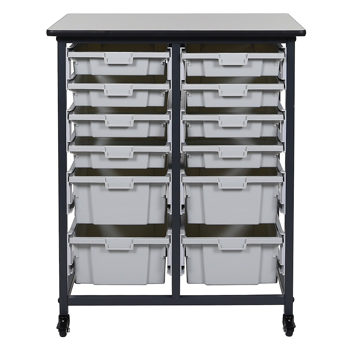 LUXOR MBS-DR-8S4L Mobile Bin Storage Unit - Double Row with Large and Small Gray Bins