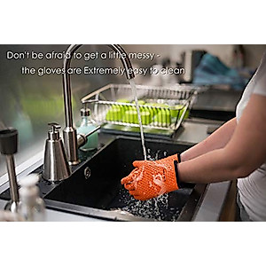 KITCHEN PERFECTION Silicone Smoker Oven Gloves -Extreme Heat Resistant BBQ Gloves-Handle Hot Food Right on Your Grill Fryer &Pit|Waterproof Grilling Cooking Baking Mitts|Superior Value Set +3 Bonuses