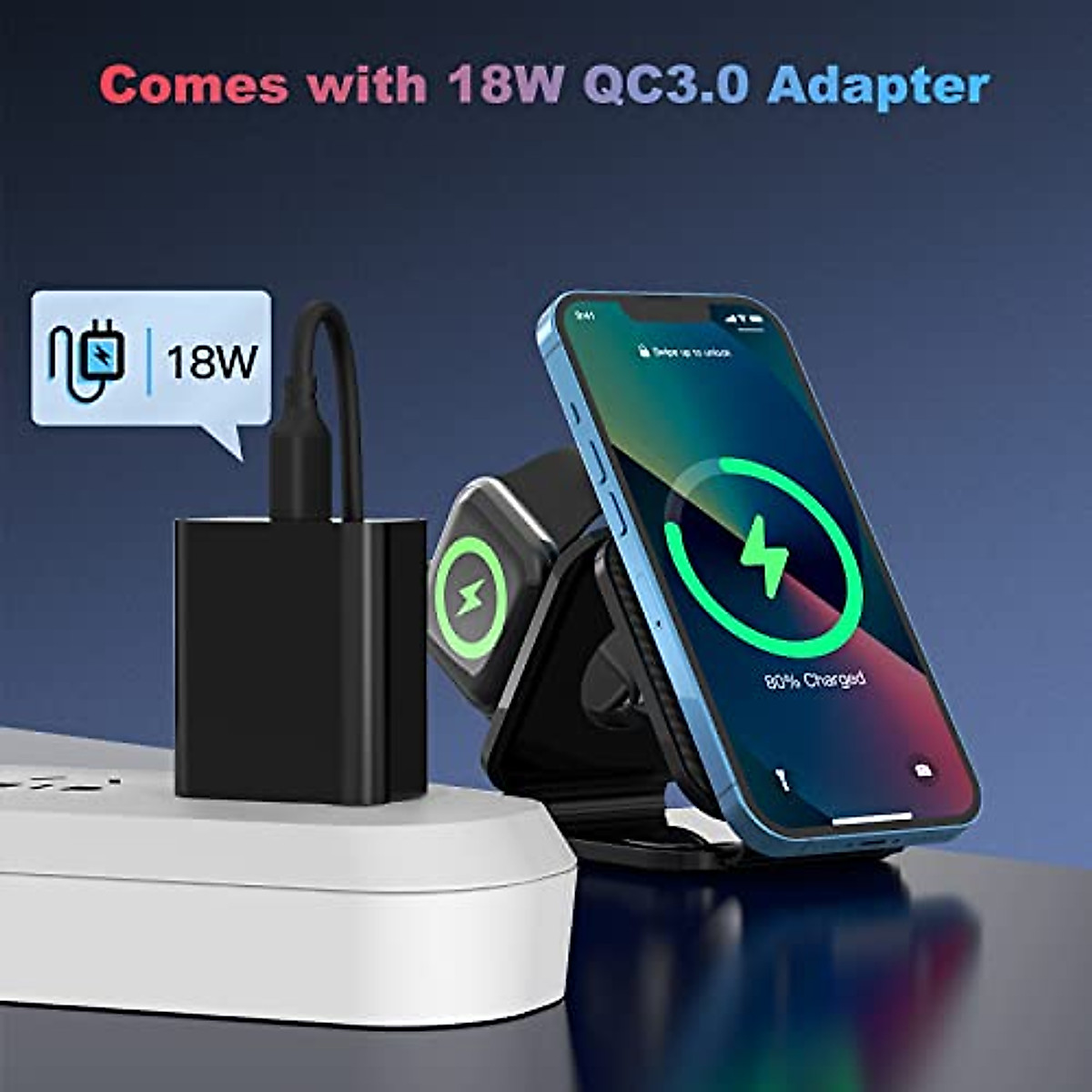 Travel 3 in 1 Magsafe Wireless Charger, Foldable Wireless Charging Station for Apple, Wireless Charging Pad Compatible with iPhone 14 13 12 11/Pro/XS/XR,AirPods 3/2/Pro, iWatch 7/6/5/4/3/2