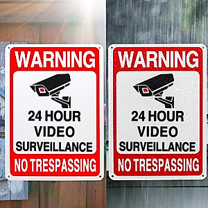 2-Pack Private Property No Trespassing Sign, No Trespassing Aluminum Warning Sign, Video Surveillance Signs Outdoor, Security Camera Sign for Home, Residential, Business, Warehouse, Driveway Alert, CCTV, Rust Free Aluminum 10 x 7 in(Red)