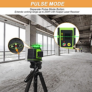 Huepar 3D Green Beam Self-Leveling Laser Level 3 x 360 Cross Line Three-Plane Leveling and Alignment Tool -Two 360 Vertical and One 360 Horizontal Line -Magnetic Pivoting Base GF360G