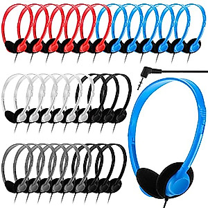 30 Pack Class Set Headphones for Kids School Earphones over Head Bulk Colored Classroom Headphones on Ear Earbuds Adjustable with 3.5 mm Jack for Libraries Students Teens Adults (Bright Color)