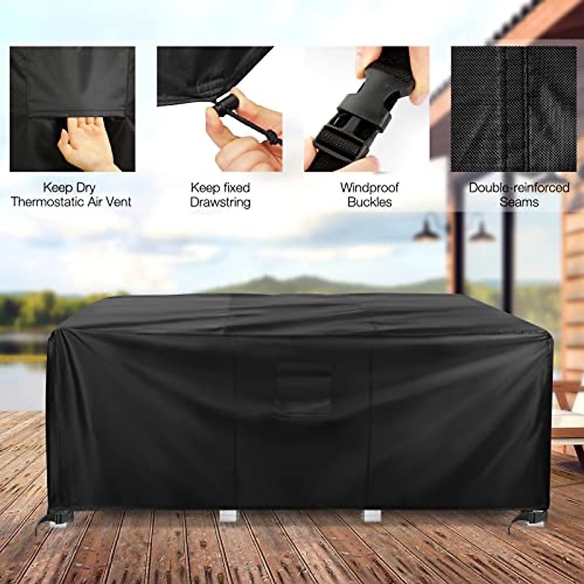 WonToper Patio Furniture Covers, Rectangular Outdoor Waterproof Table and Chair Set Cover, Durable 600D UV Protection, Windproof Dustproof Garden Cover (78" L x 62" W x 30"H)