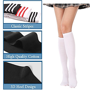 DOOVID Casual Knee High Socks for Women Tube Socks Elasticity Athletic Socks Thin Stripe Knee High Stockings White One Size