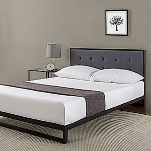 ZINUS 7 Inch Trisha Low Profile Platforma Bed Frame Mattress Foundation with Tufted Headboard, Box Spring Optional, Wood Slat Support, King, Grey