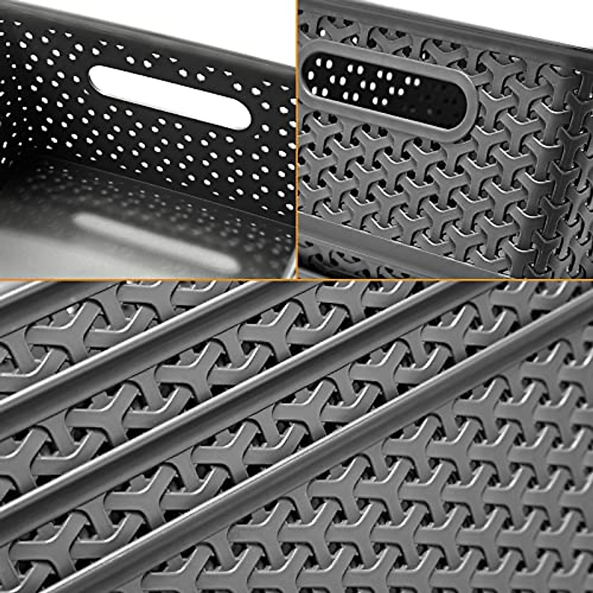 Aebeky Plastic Storage Basket,Medium Weave Basket Organizer,4-Pack (Grey)