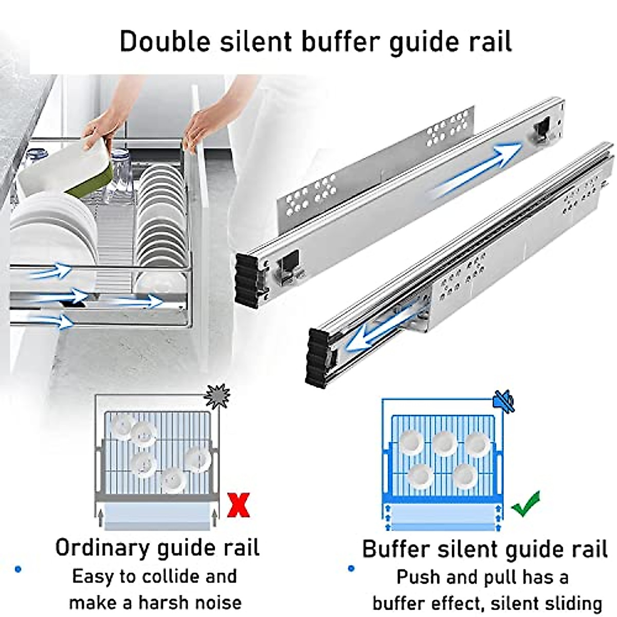 MYOYAY 2Pcs Pull Out Cabinet Organizer Bowls Dishes Storage Shelf Extendable Sliding Kitchen Drawer Heavy Duty Seasoning Cutlery Cookware Storing Basket Home Dining Organization
