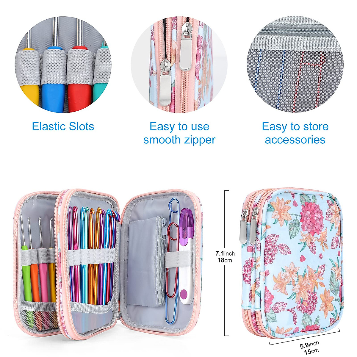 Vodiye Crochet Hooks, 89 Pcs Crochet Hooks Set with Case, Coloured Ergonomic Crochet Hooks and Crochet Needle Accessories, Crochet Needles Kit for Beginners and Experienced Crochet Hook Lovers