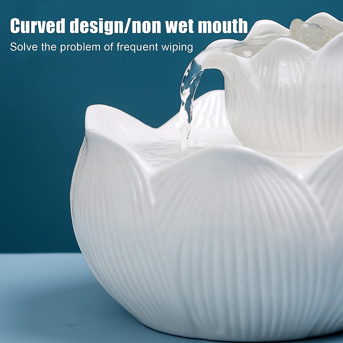 Topjia Lotus Ceramic Cat Drinking Water Fountain, Pet Ultra Quiet Intelligent Drinking Machine,USB Electric Water Dispenser,Tabletop Fountains Decoration for Home Office(6.9x5.8in, Pink)