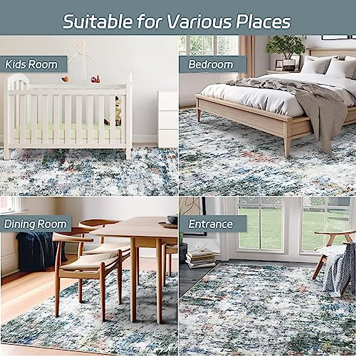 Miukiki 8x10 Area Rugs, Modern Abstract Washable Rug for Living Room, Stain Resistant Non-Shedding Distressed Area Rug with Non Slip Backing for Bedroom (Multi, 8'x10')