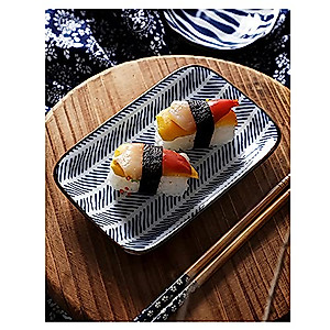 Caalio Japanese Cuisin Dinnerware 6pc Set for 1, Asian Food Sushi Plates Miso Soup Bowl and Chopsticks with Gift Box, OCEAN