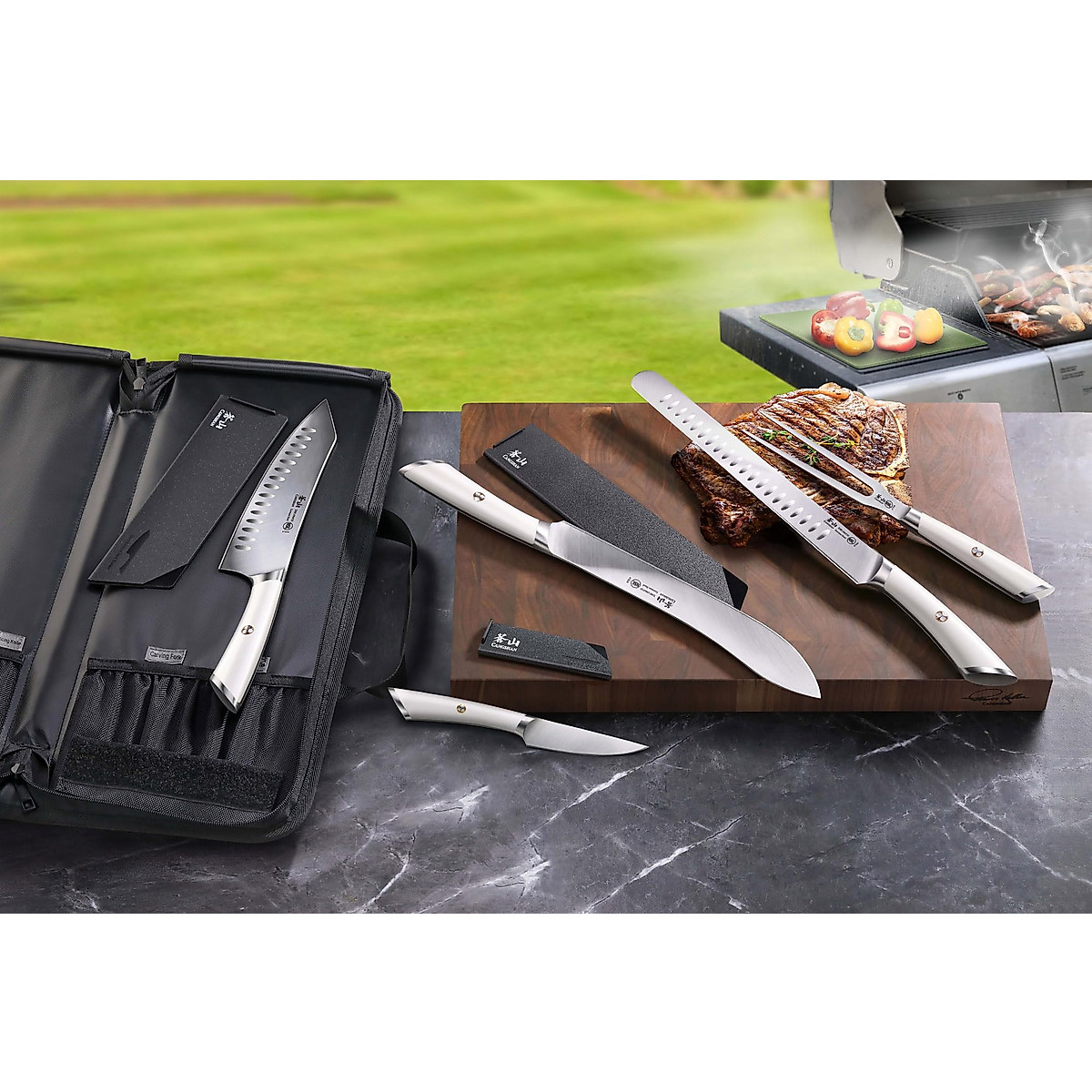 Cangshan Elbert Series German Steel Forged 6-Piece BBQ Knife Set, White